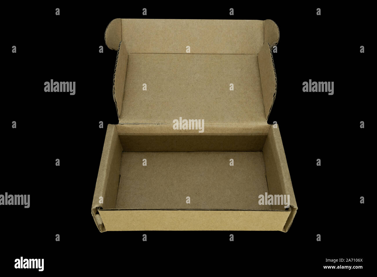Top and perspective view of opened cardboard rectangle box isolated on ...