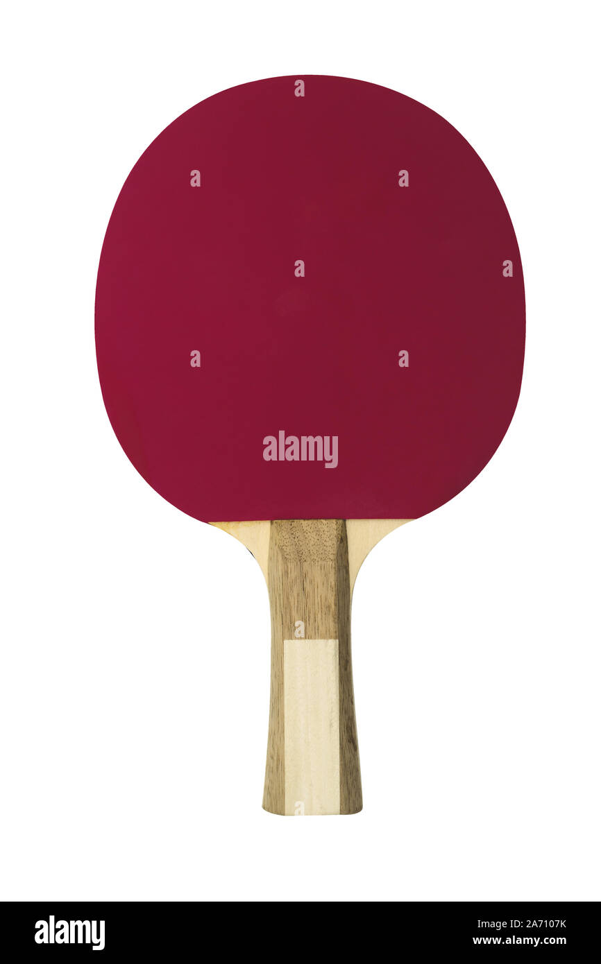 Purple table tennis racket with wooden handle isolated on white ...