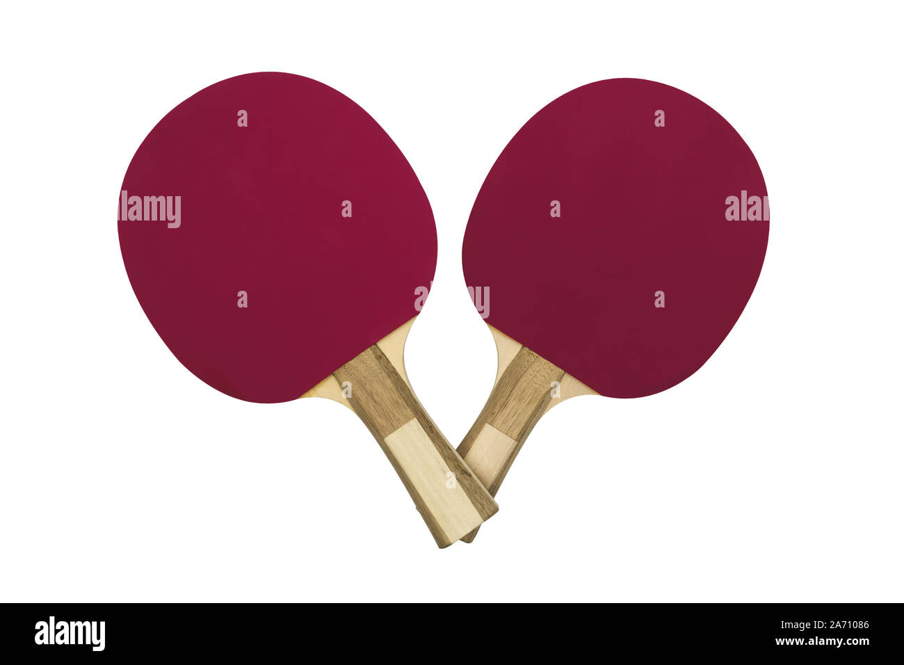 Purple table tennis rackets with wooden handle isolated on white ...