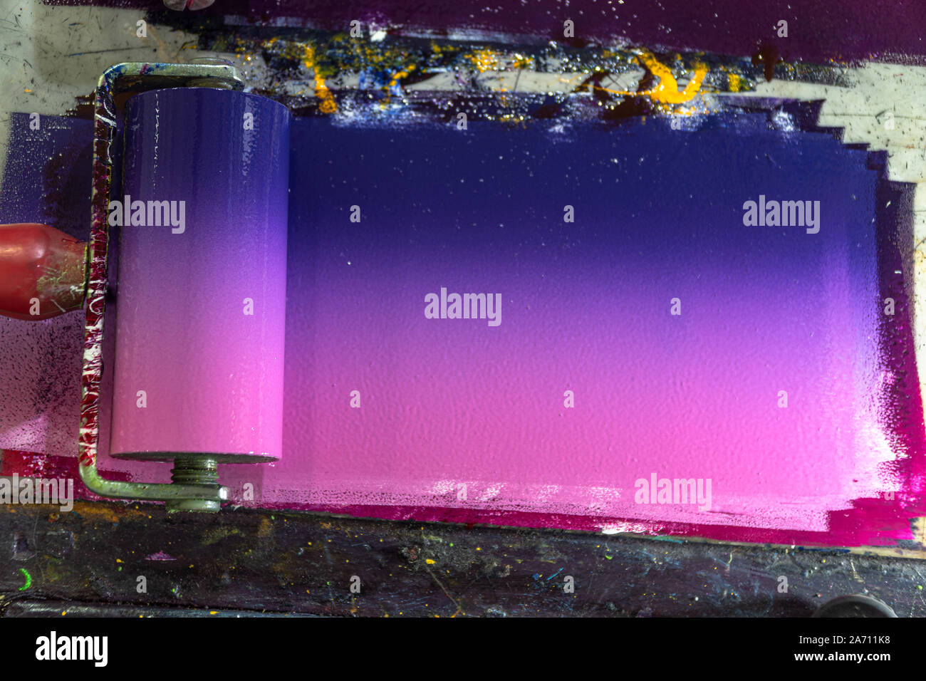 Mixing colors using a roller to rotate colors so that each color is ...