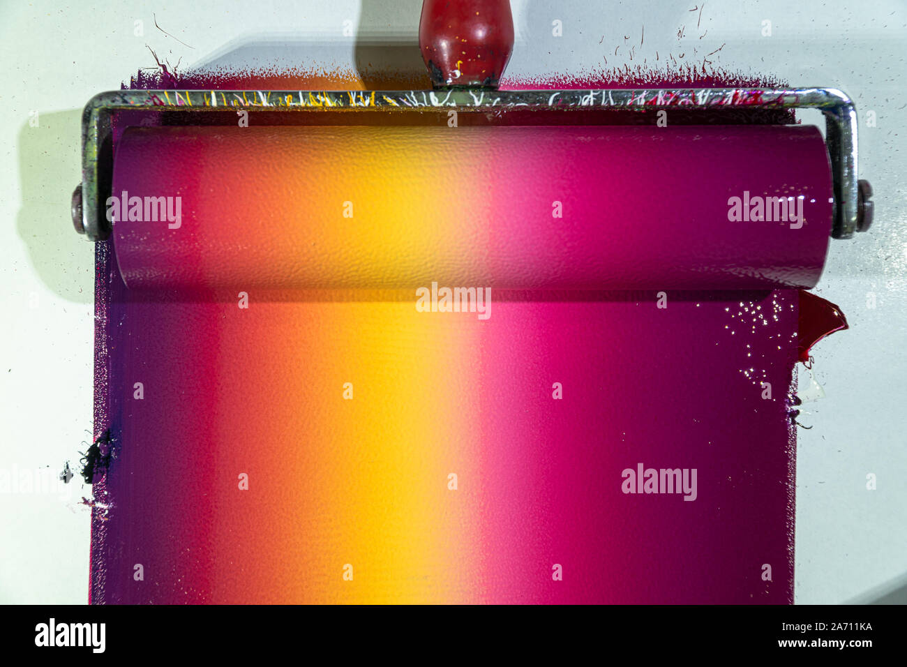 Mixing colors using a roller to rotate colors so that each color is ...