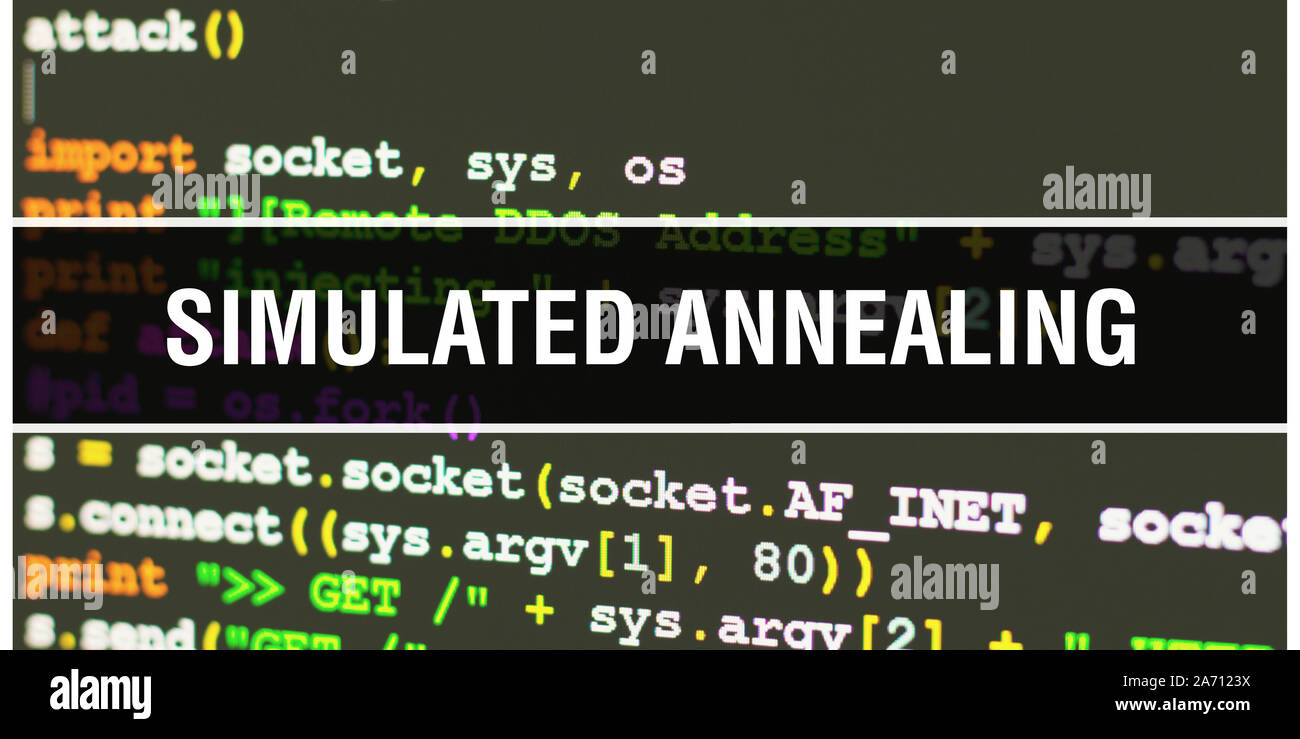 Simulated annealing text written on Programming code abstract ...