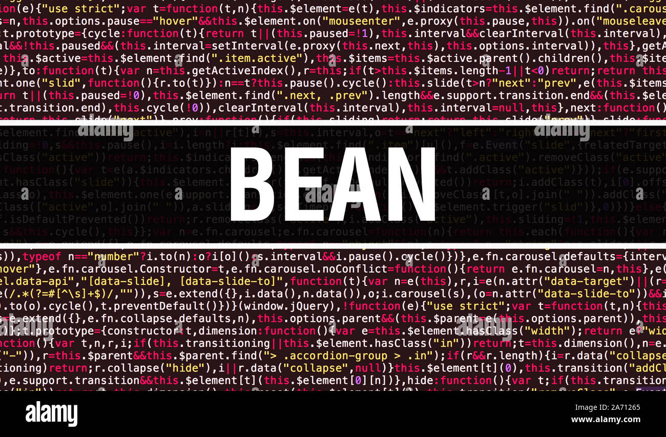 Bean text written on Programming code abstract technology background of ...