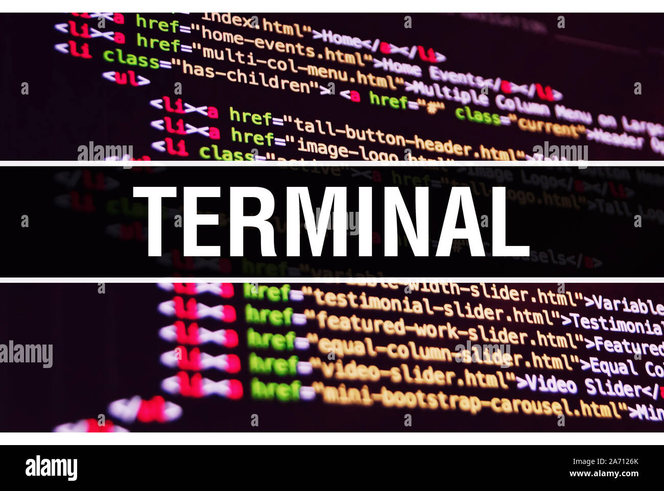 TERMINAL concept illustration using code for developing programs and app. TERMINAL website code ...