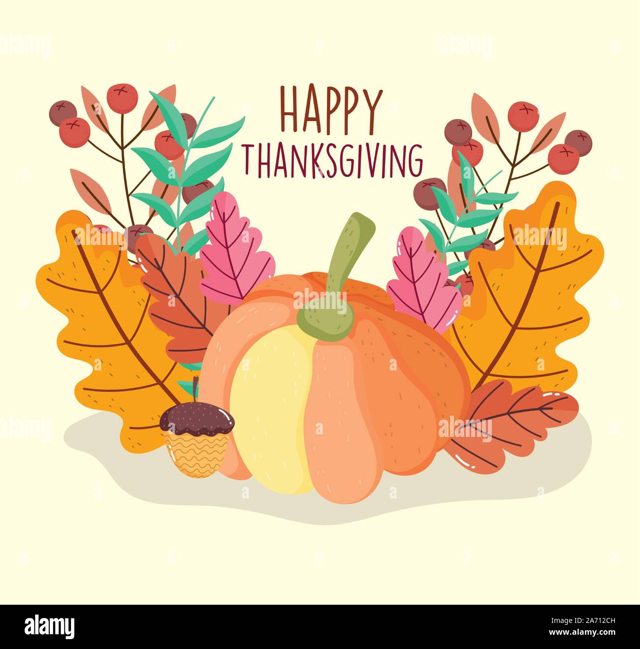 pumpkin acorn berry leaves foliage thanksgiving vector illustration ...