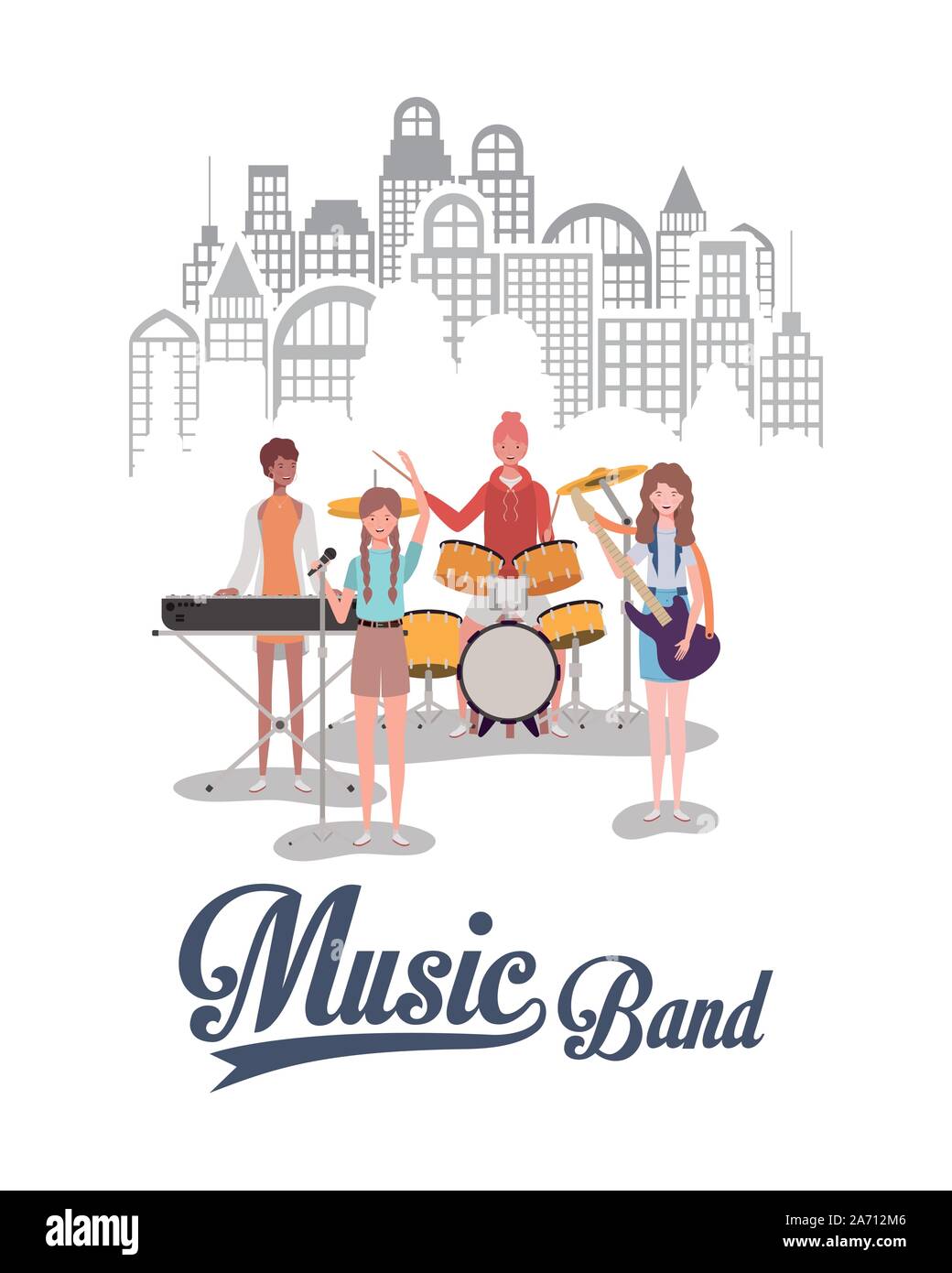 group of women music band playing instruments Stock Vector Image & Art ...