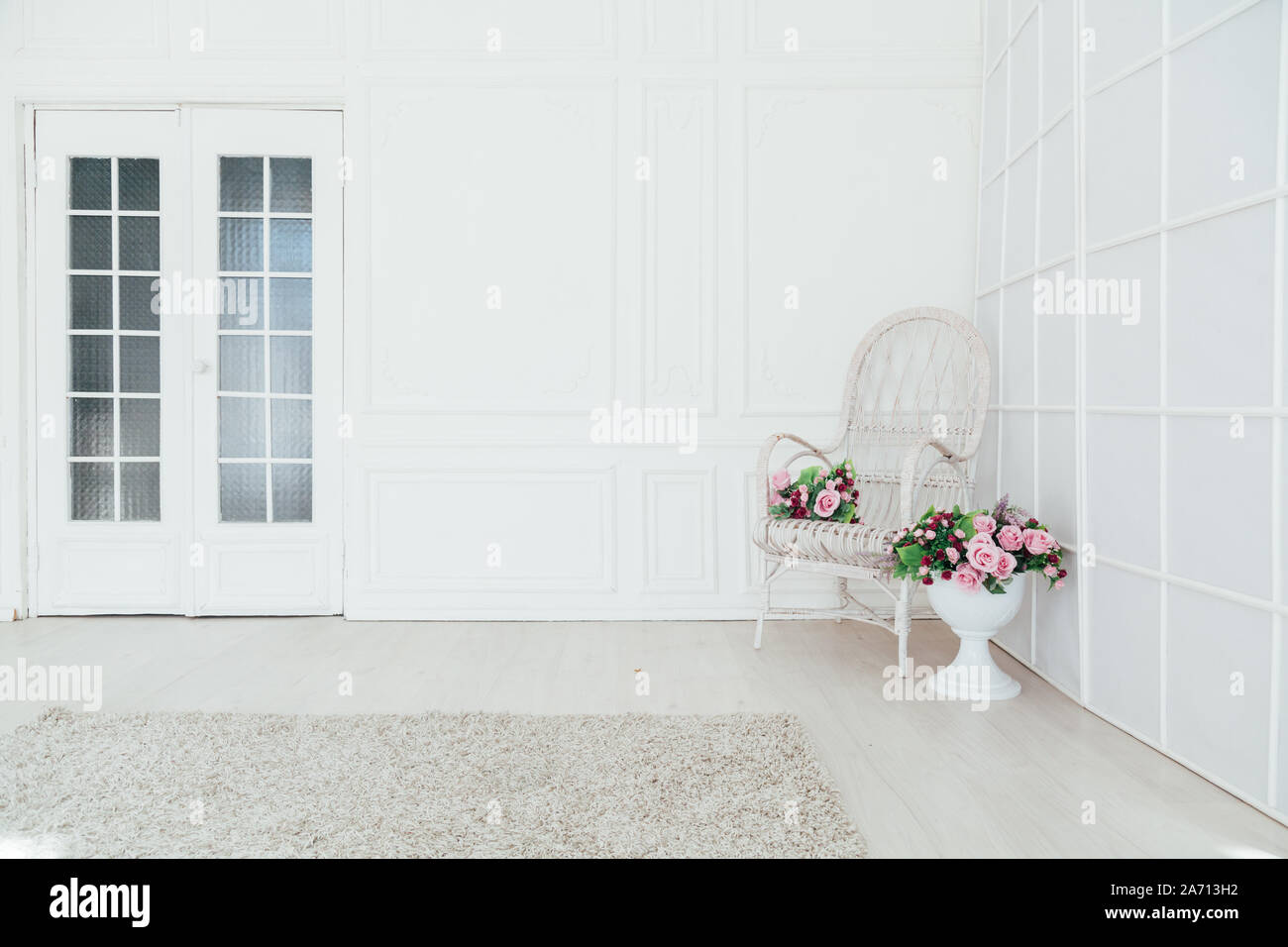 white vintage chair in the interior of an empty white room Stock Photo ...