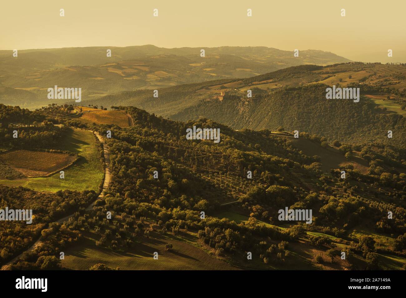 Fall Time Tuscany Landscape During Sunset. Scenic Italian Countryside ...