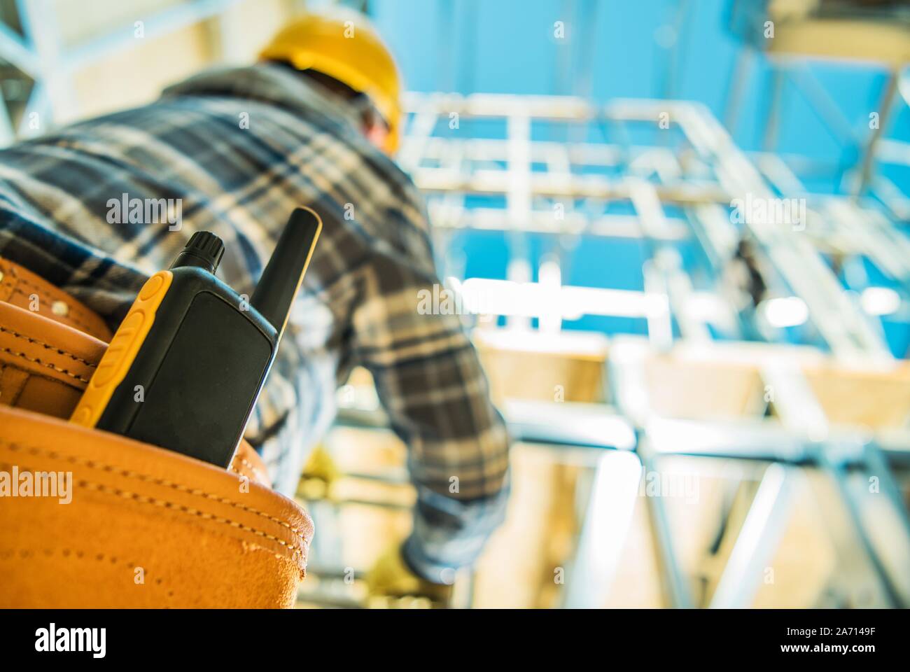 Construction Site Communication. Walkie-Talkie Radio Device in ...