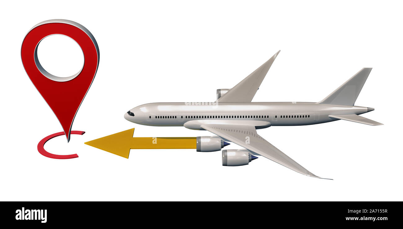 airplane is arriving to map point. 3d rendering Stock Photo - Alamy