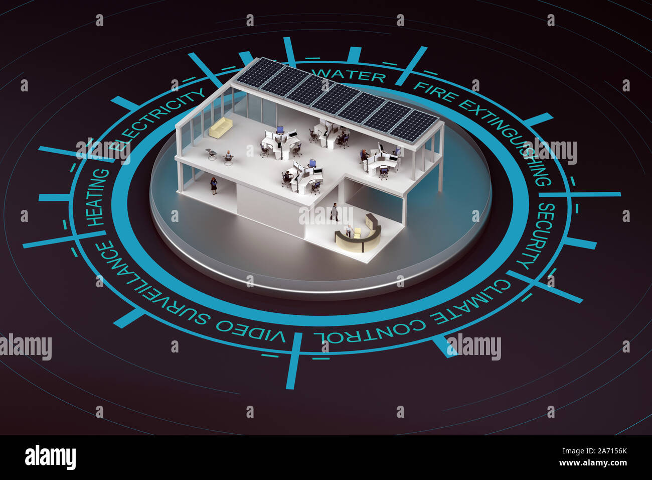 modern smart office with infographics. 3d rendering Stock Photo - Alamy