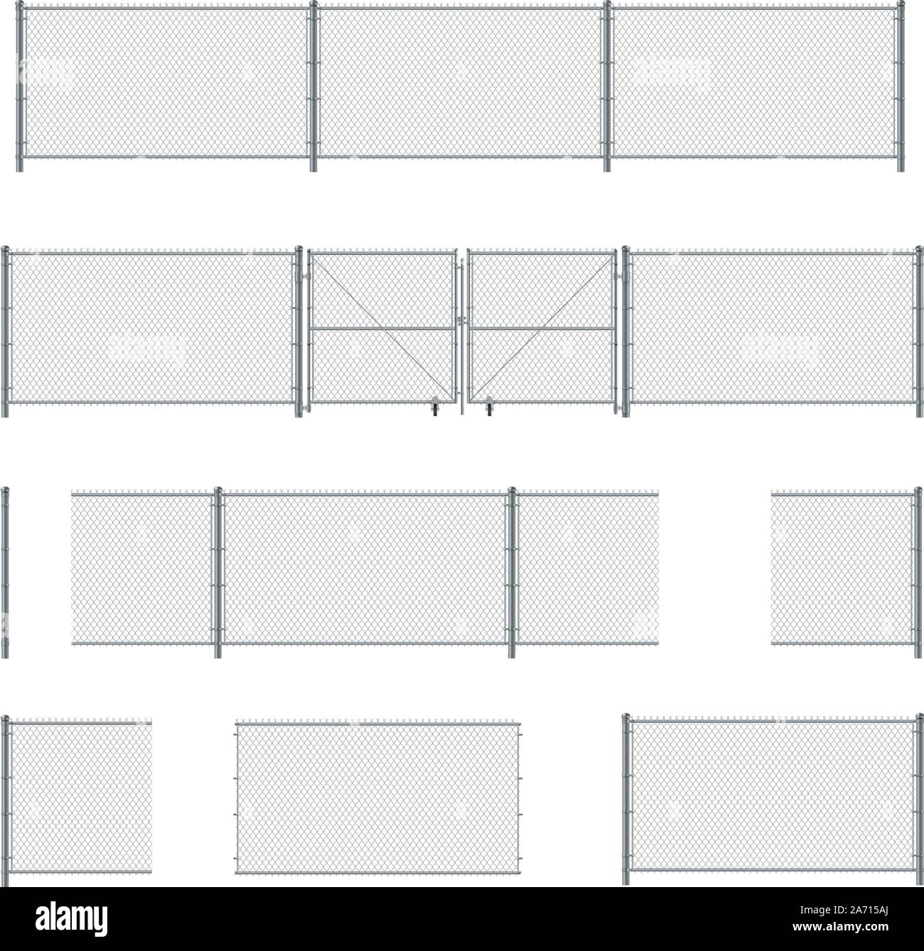 Various elements of wire fence: gate, posts, stainless steel mesh Stock ...