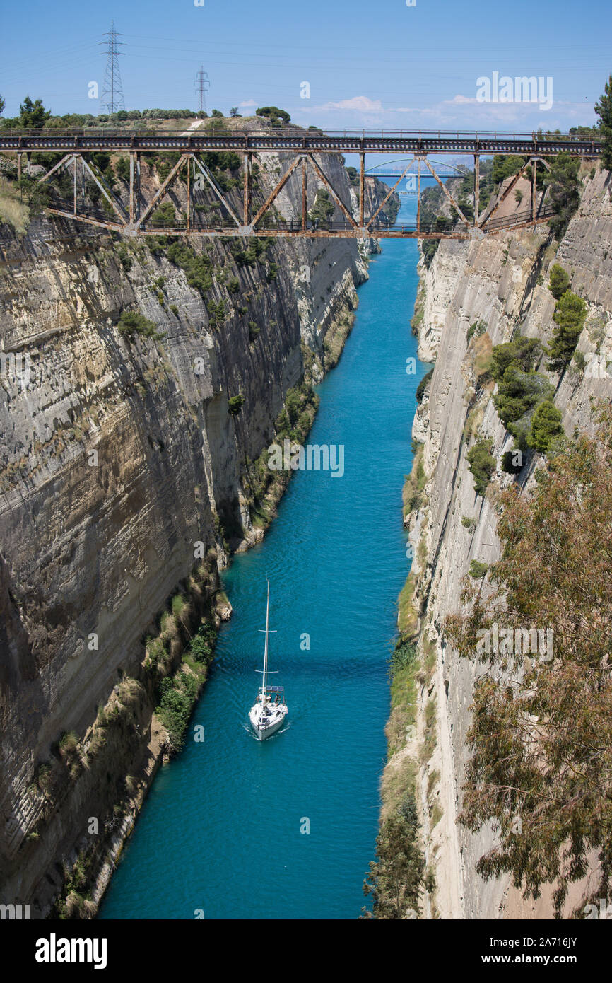 Aerial bird's eye view photo taken by drone of famous Corinth Canal ...