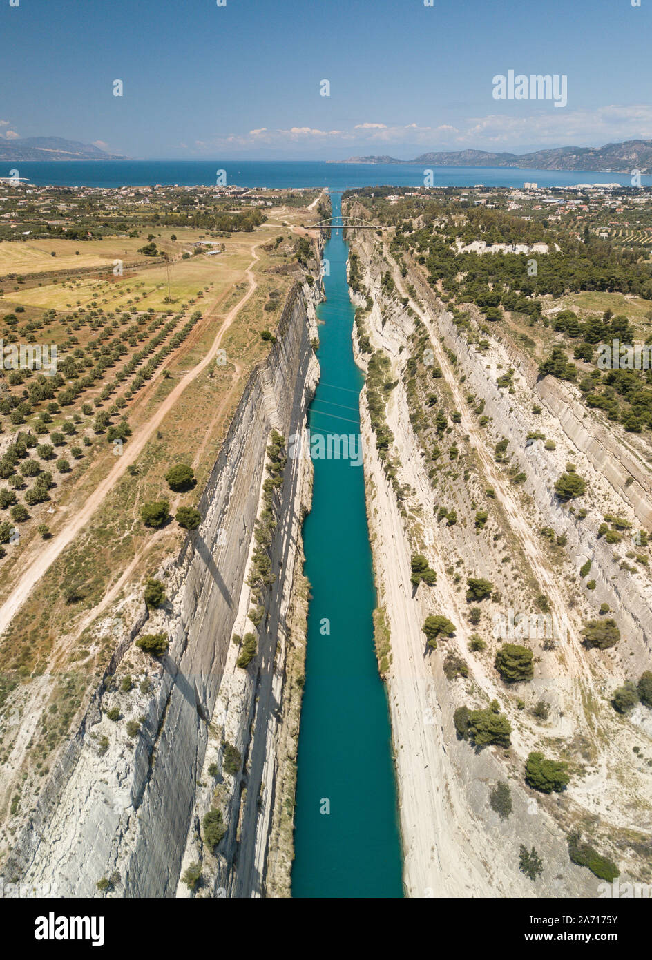 Aerial bird's eye view photo taken by drone of famous Corinth Canal ...
