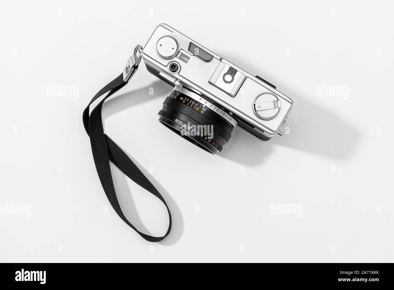 Flat lay film camera isolated on white background. Copy space ...