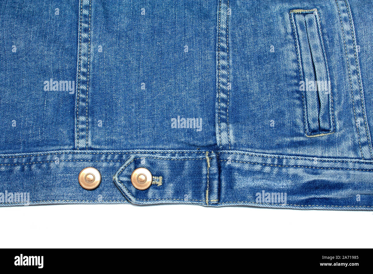 Part of a denim jacket on a white background Stock Photo - Alamy