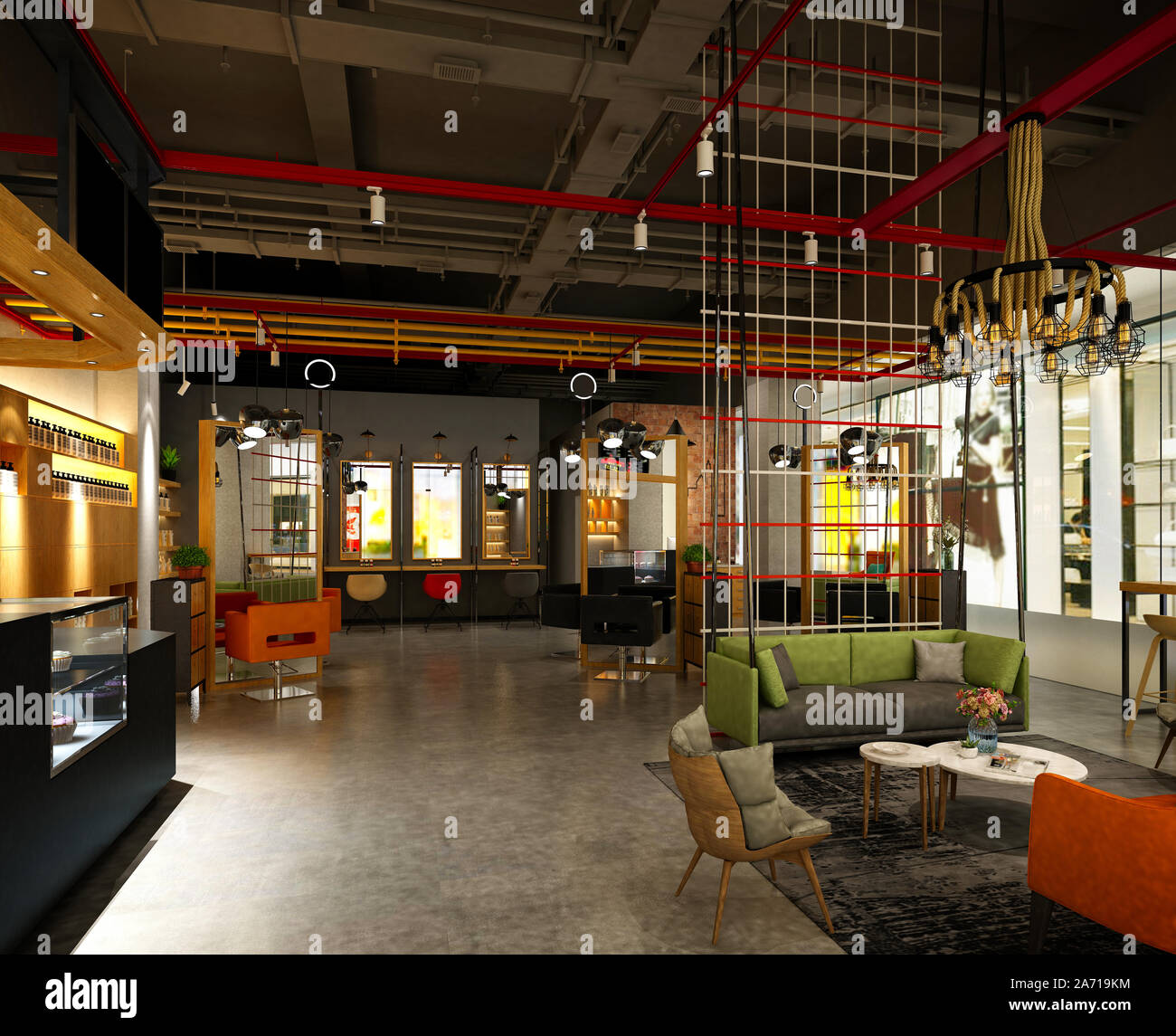 3d render cafe restaurant interior Stock Photo - Alamy