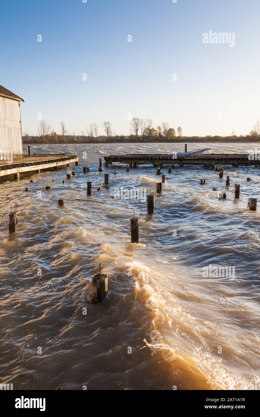 Very strong gale force winds whipping up waves on a normally sheltered ...