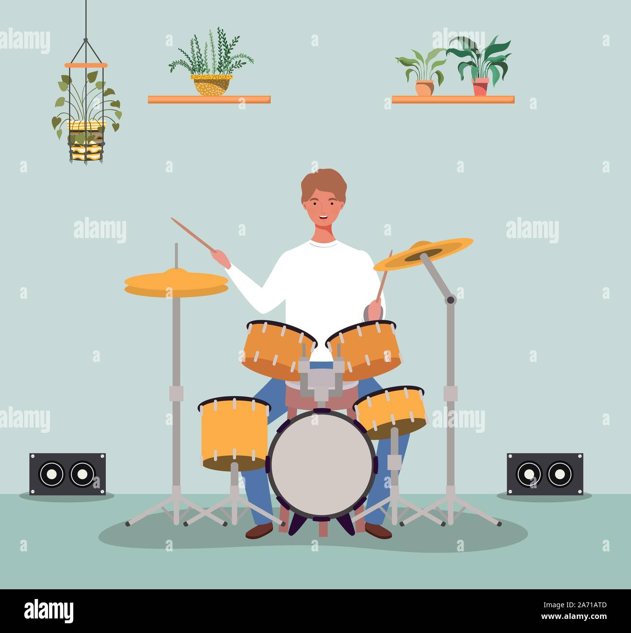 woman playing battery drums character Stock Vector Image & Art - Alamy