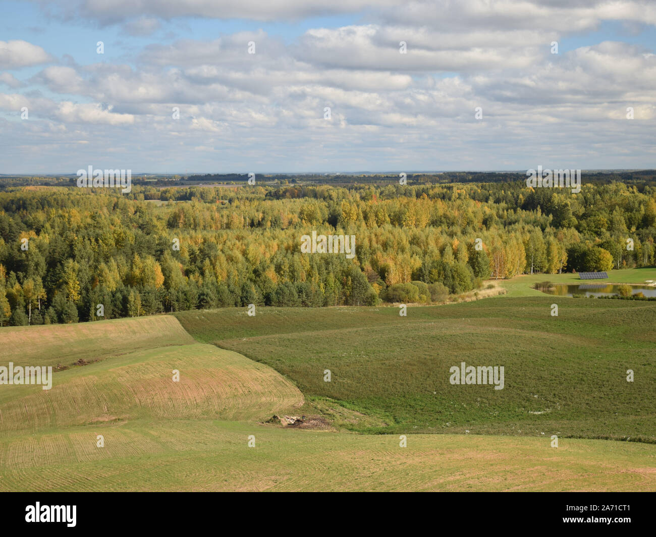 beautiful autumn landscape with colorful trees in the distance, top ...