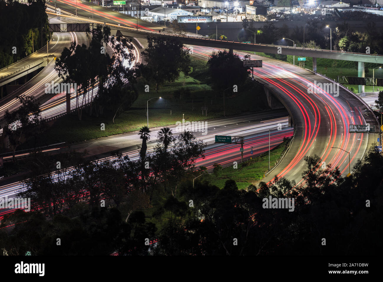 Night view of traffic on the route 5 and 134 freeway interchange ...
