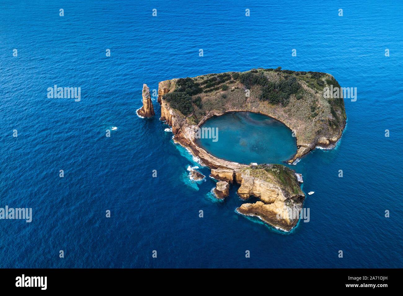 Aerial view of the Islet of Vila Franca do Campo formed by the crater ...