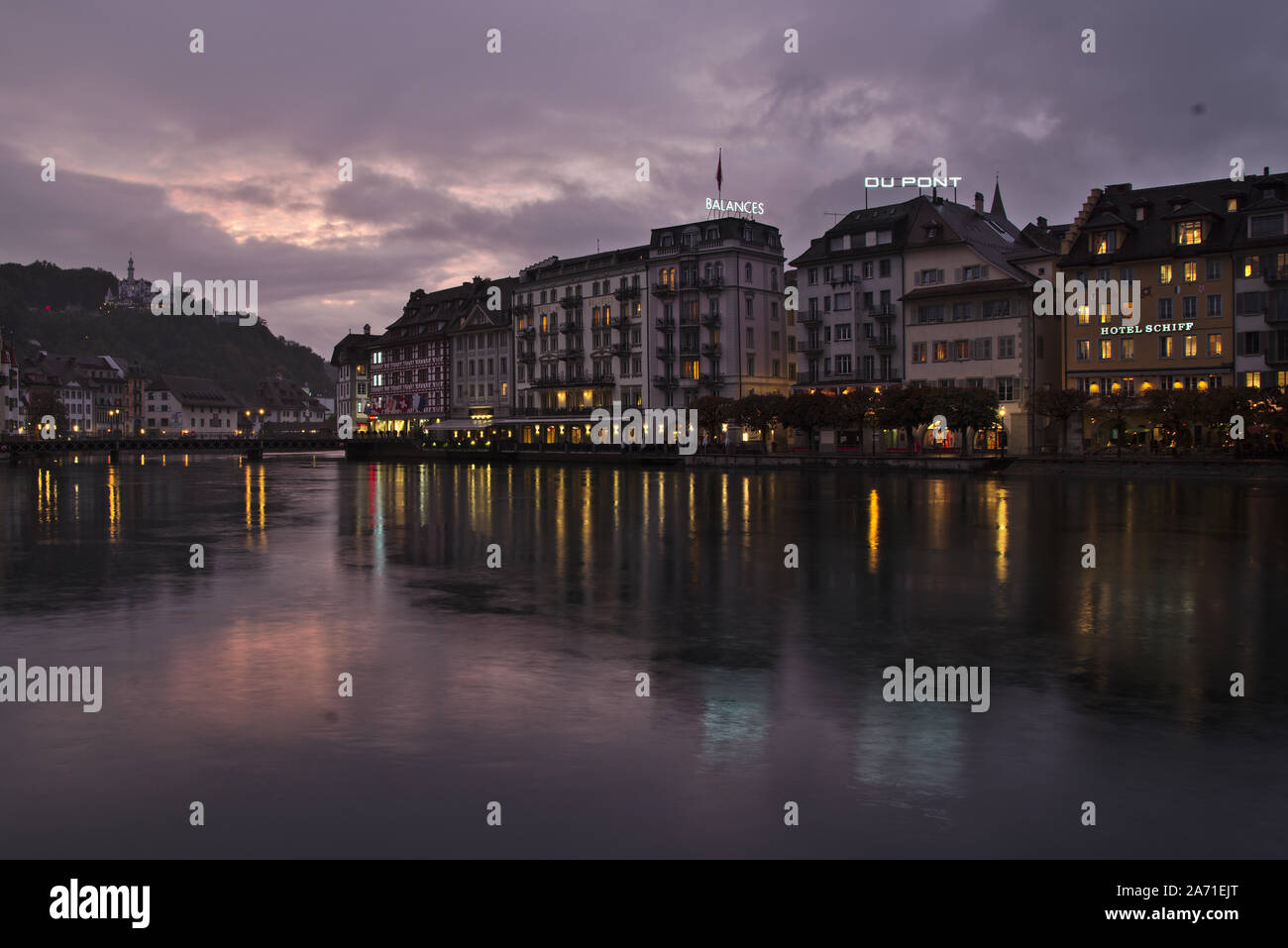 Lucerne in Switzerland by dawn/night during fall seasion Stock Photo ...