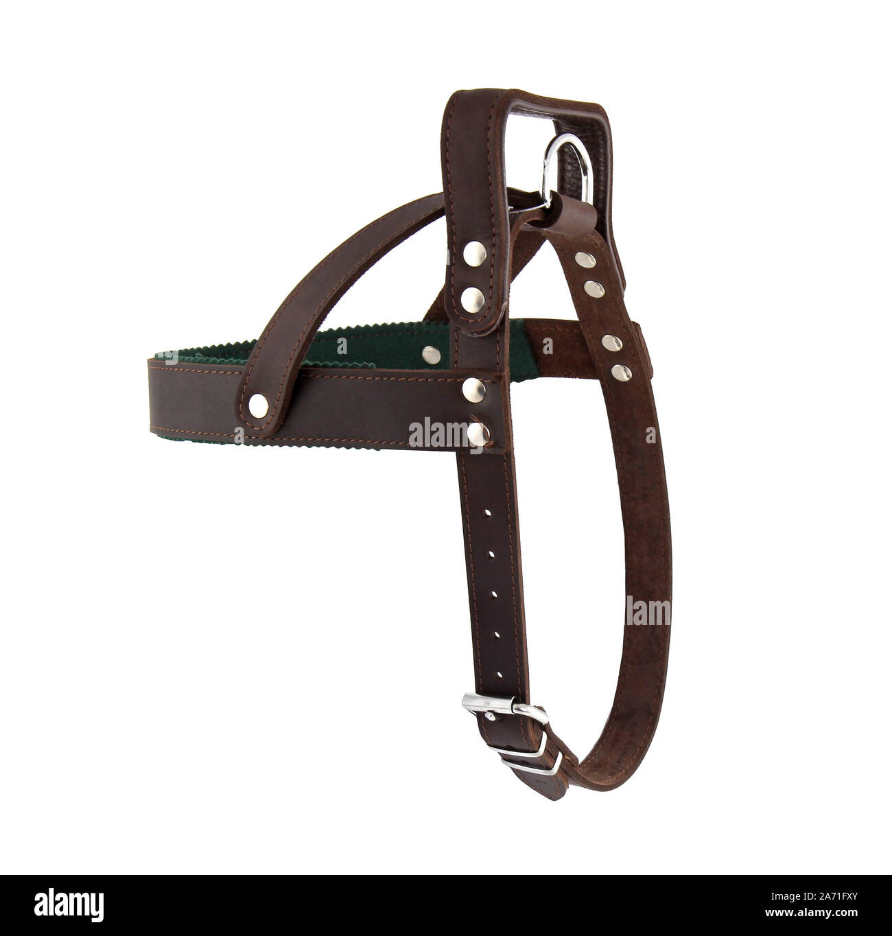 Brown dog harness isolated on white background. It is made of leather ...