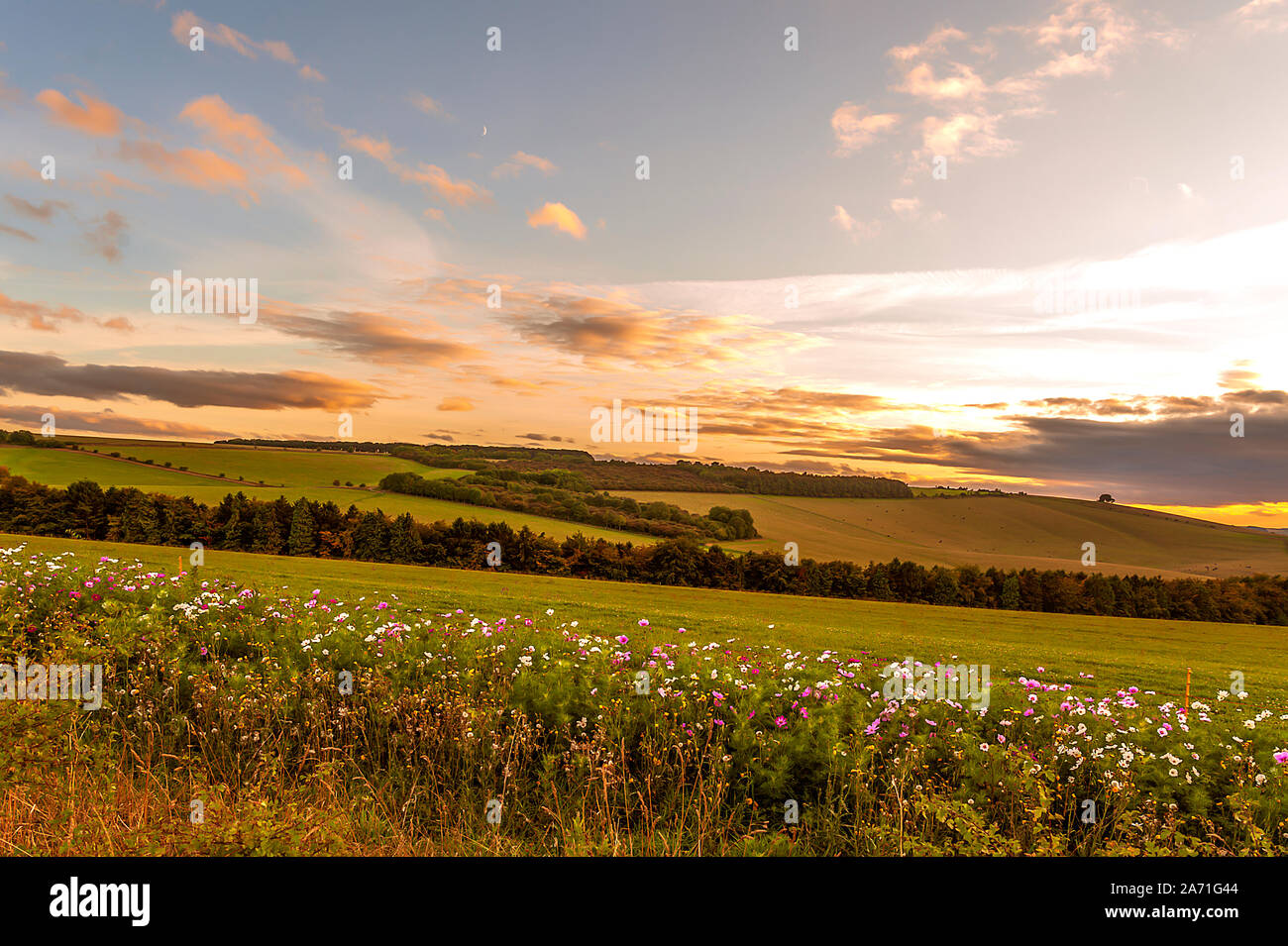 Warm scenery of the setting sun - countryside Stock Photo - Alamy