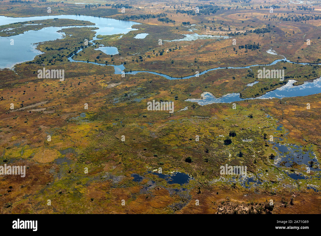 Aerial view of a small part of the Okavango Delta in northern Botswana ...
