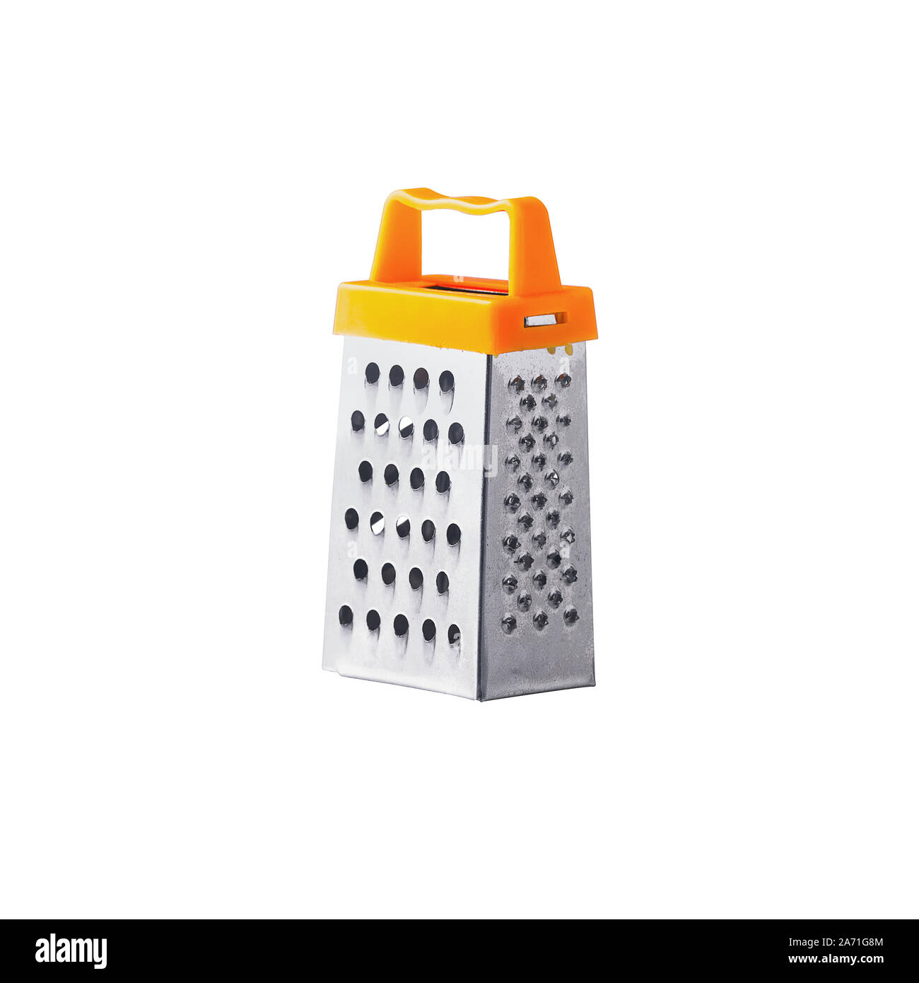 stainless steel grater with orange handle isolated on white background ...