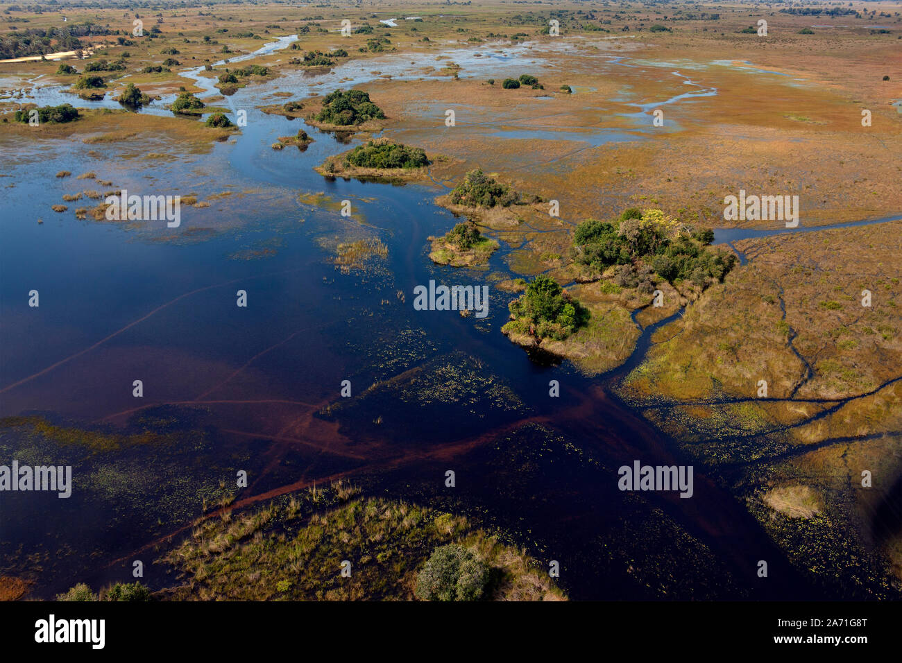 Aerial view of a small part of the Okavango Delta in northern Botswana ...