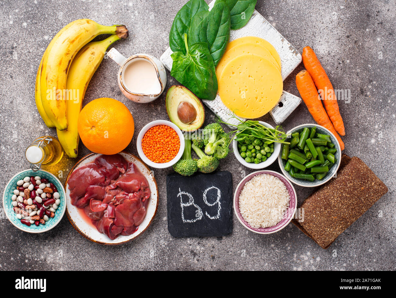 Natural sources of vitamin B9 Stock Photo - Alamy