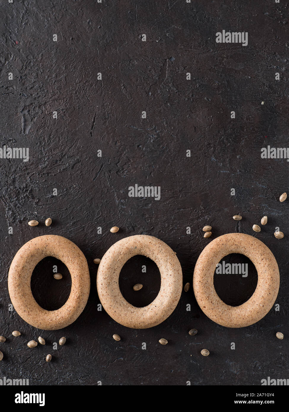 Ring-shaped cracknel with whole grain hemp seed flour and hemp seeds on ...