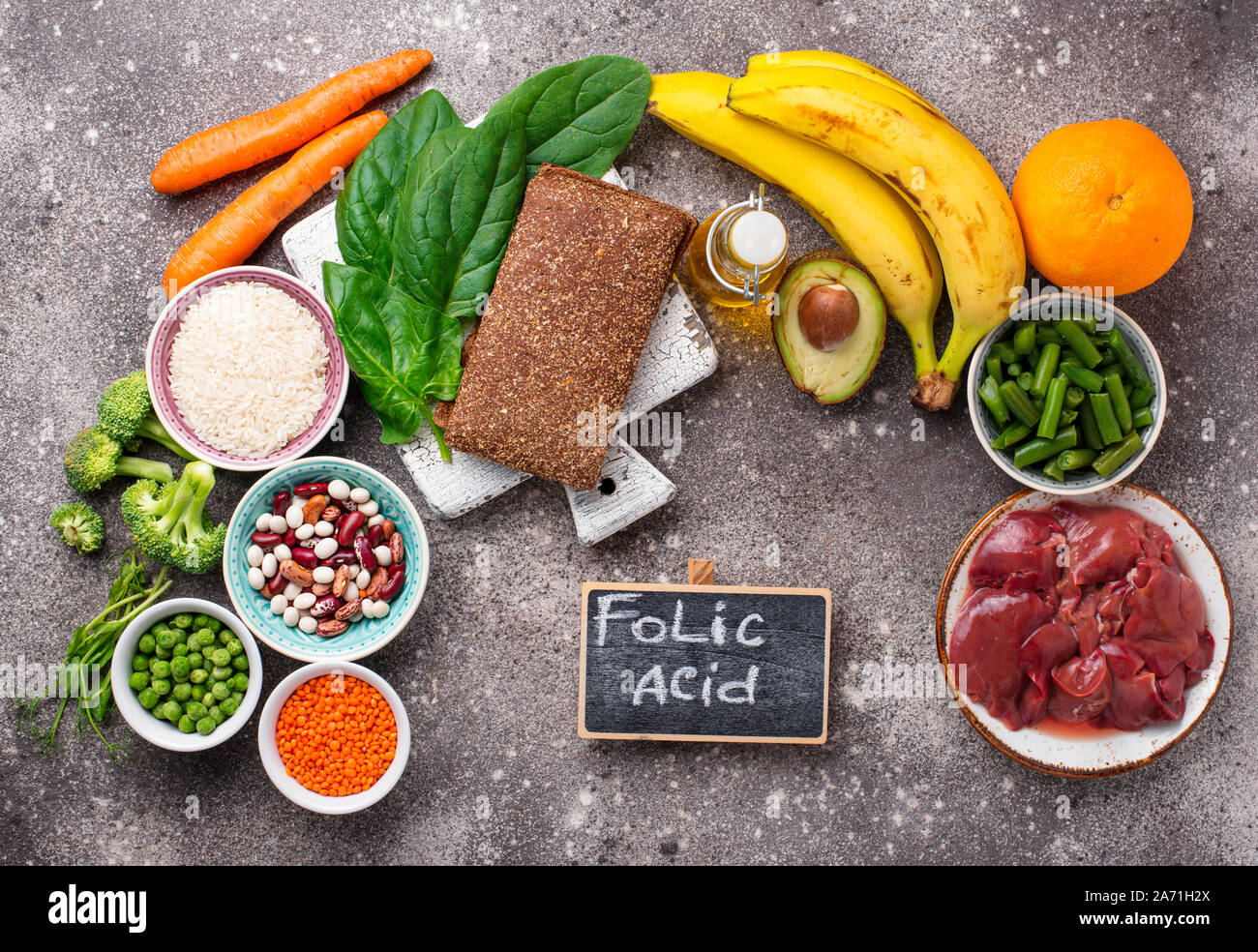 Food rich in folic acid Stock Photo - Alamy