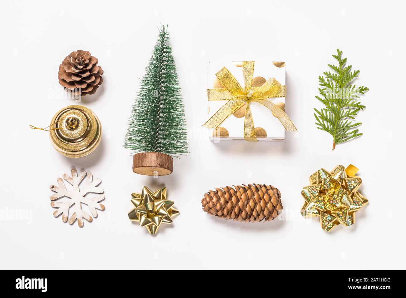 Christmas flat lay background with decorations on white Stock Photo - Alamy