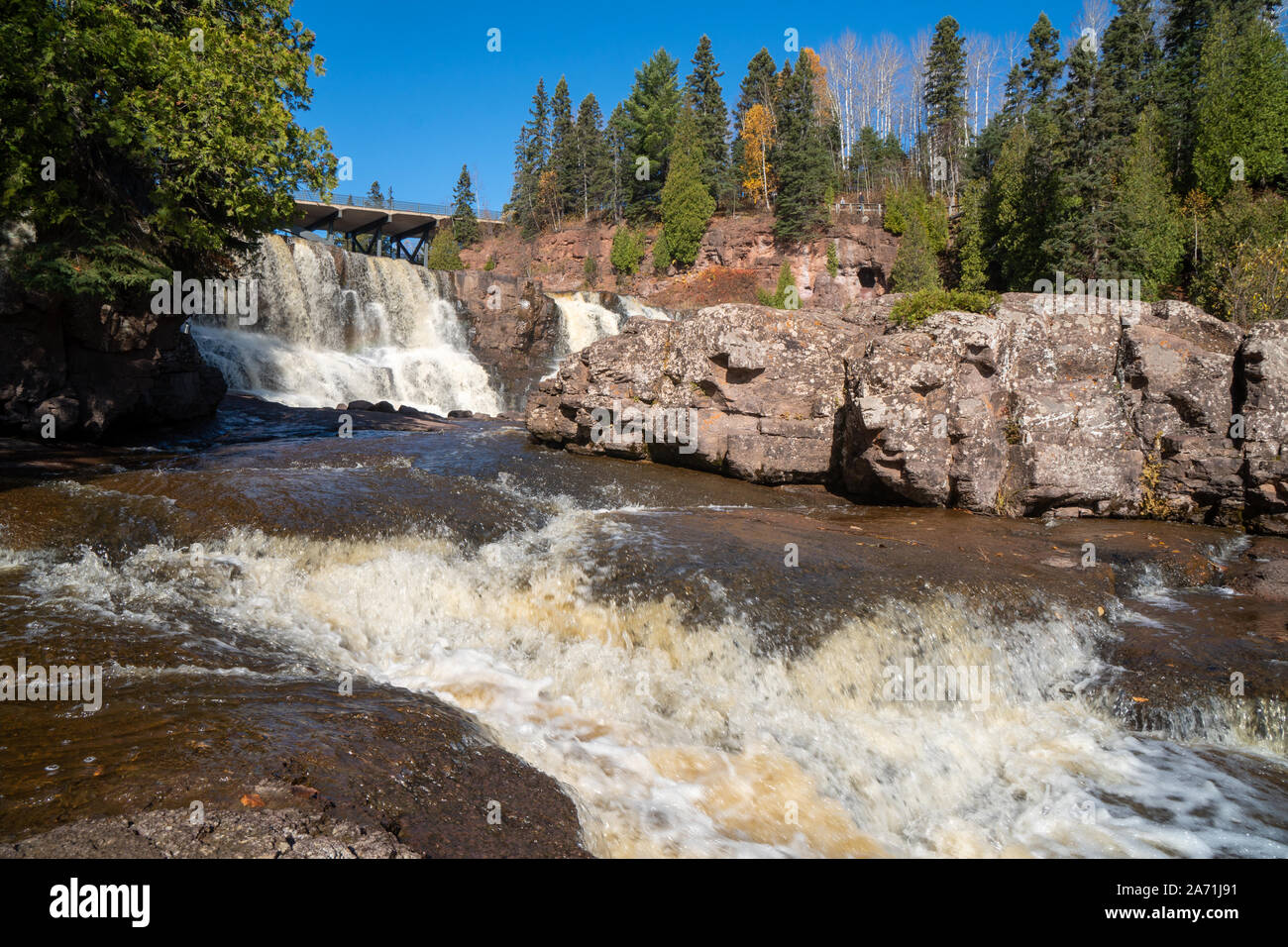 Stunning fall color scenery at Gooseberry Falls State Park, at the ...