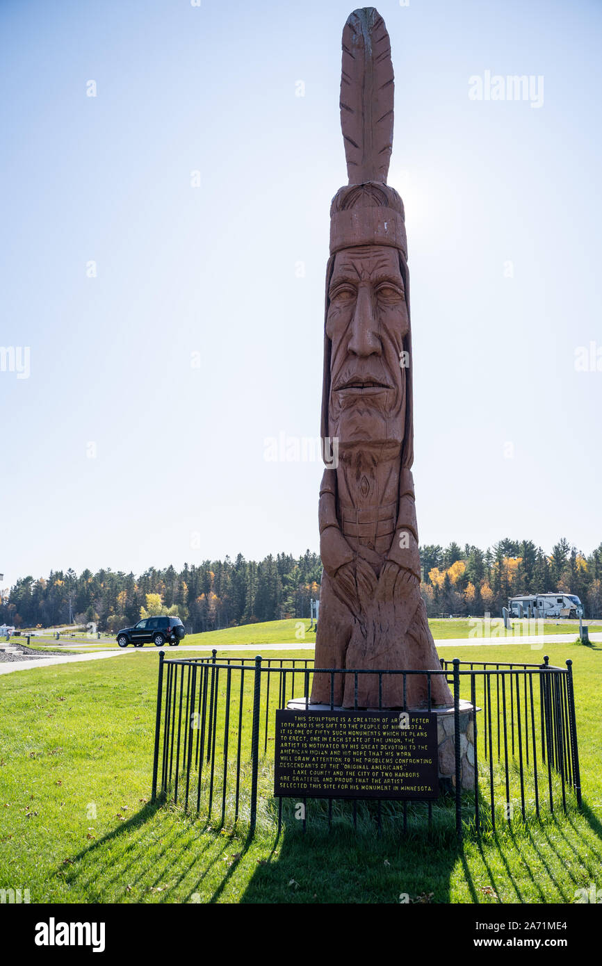 Two Harbors, Minnesota - October 20, 2019: Totem pole of the Trail of ...