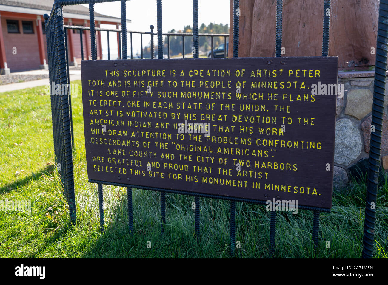Two Harbors, Minnesota - October 20, 2019: Informational plaque for the ...