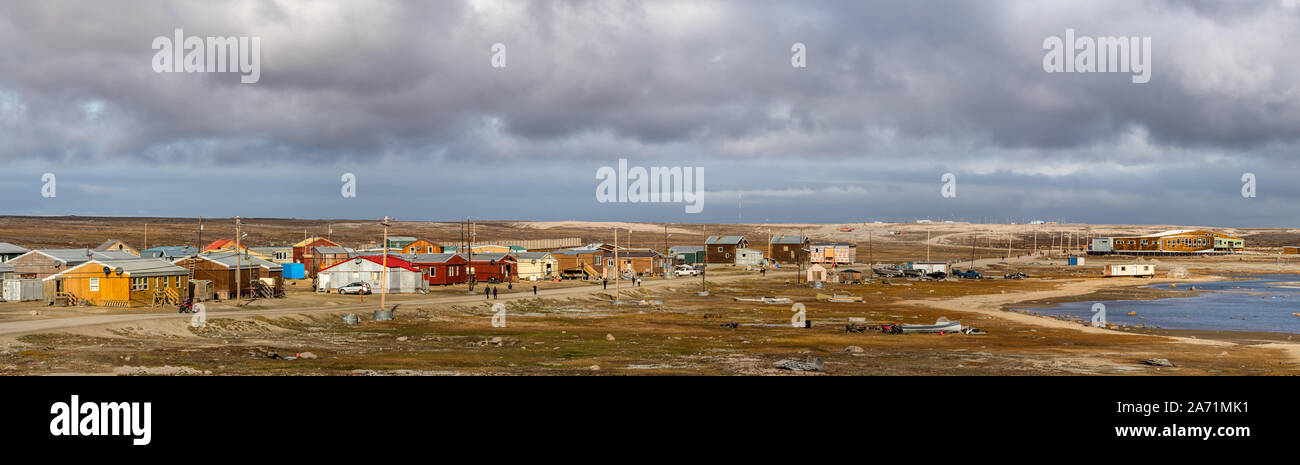 Panoramic view of the residential houses of the inuit community in ...