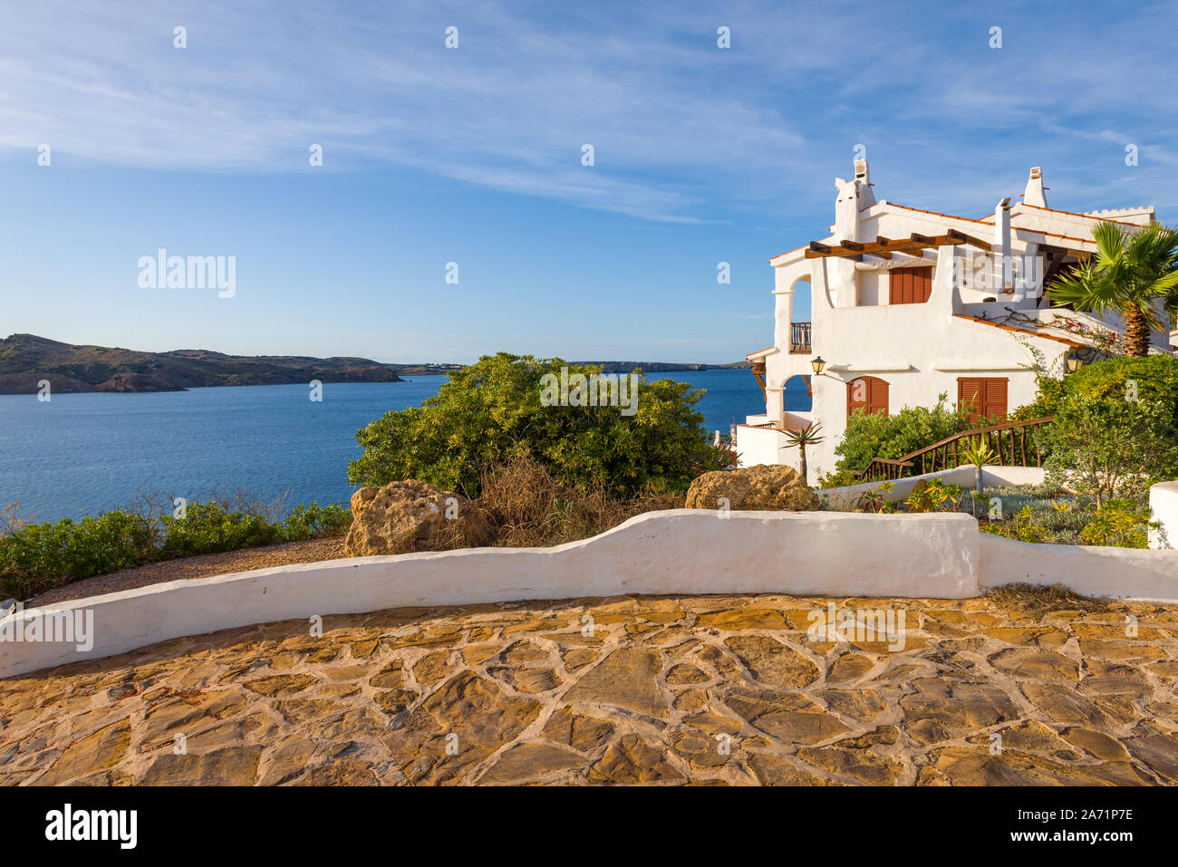 Menorca island in Spain - typical landscape with summer villas on the ...