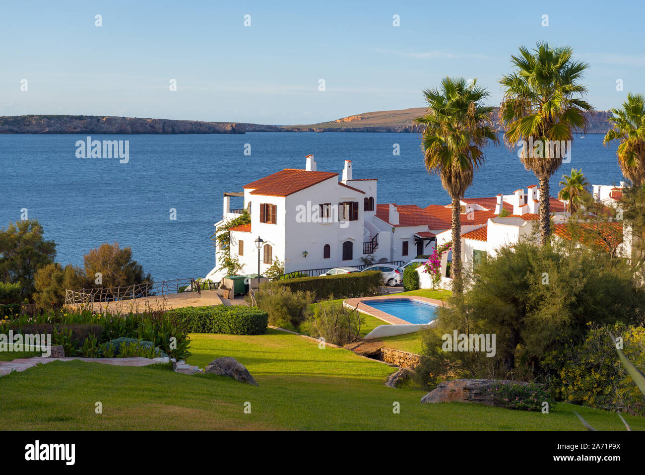 Menorca island in Spain - typical landscape with summer villas on the ...