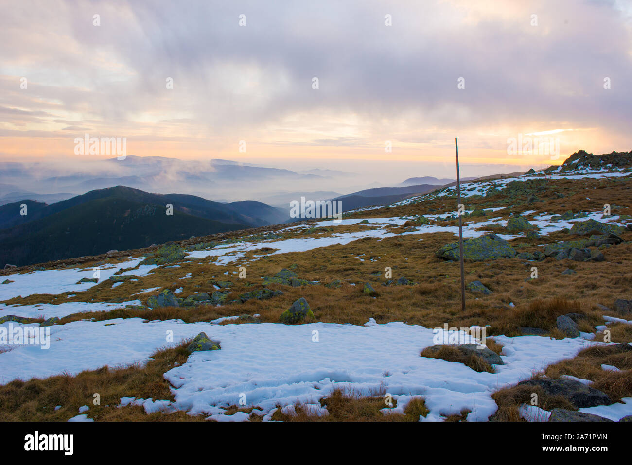 First snow on the mountains, Low Tatras, Chopok, central Slovakia Stock ...