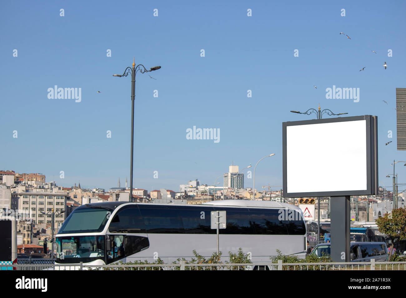 Outdoors advertising sign and vehicles in traffic Stock Photo - Alamy