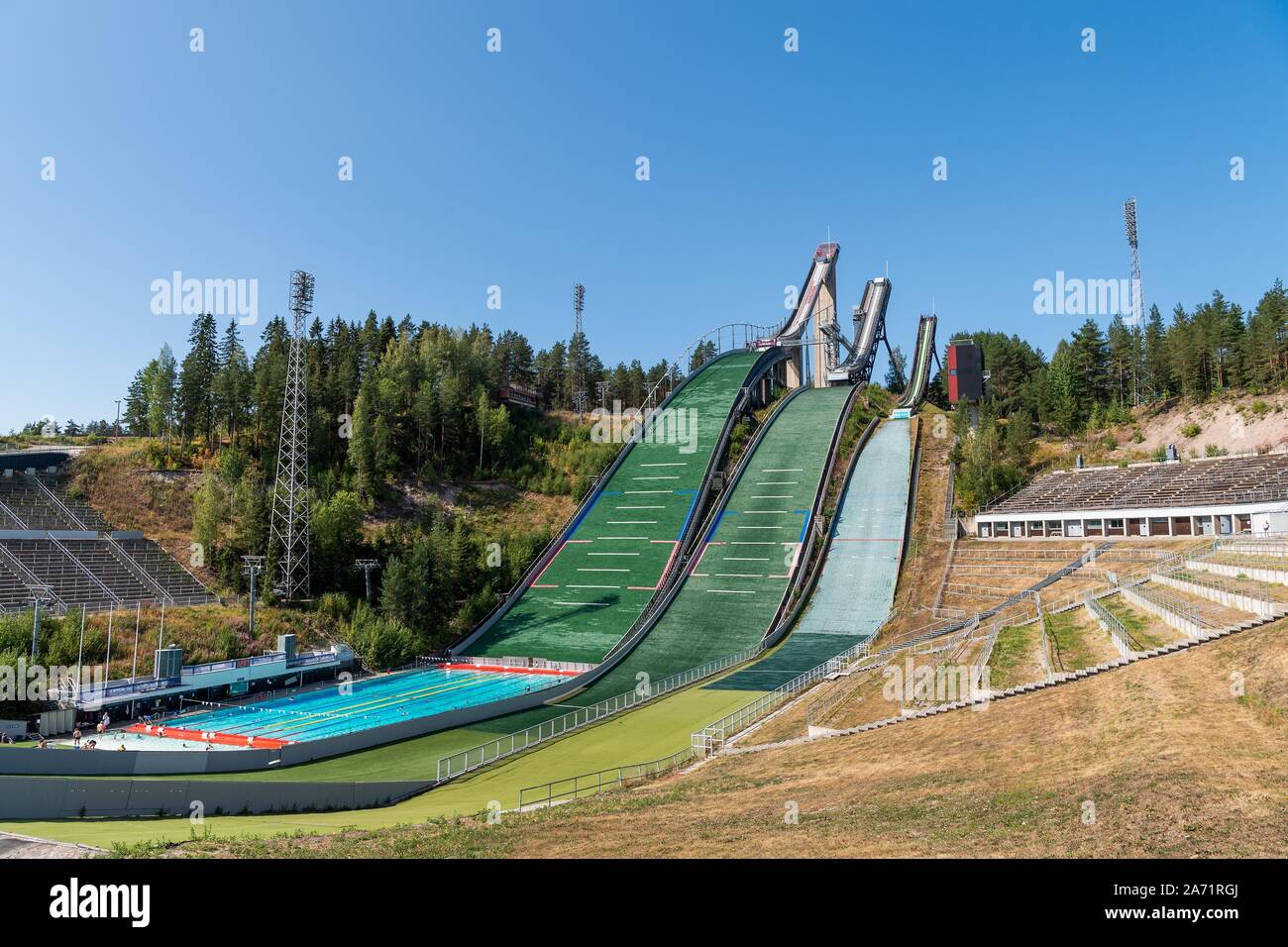 Ski jumps with outdoor pool, Salpausselka ski jump, Lahti, Finland ...