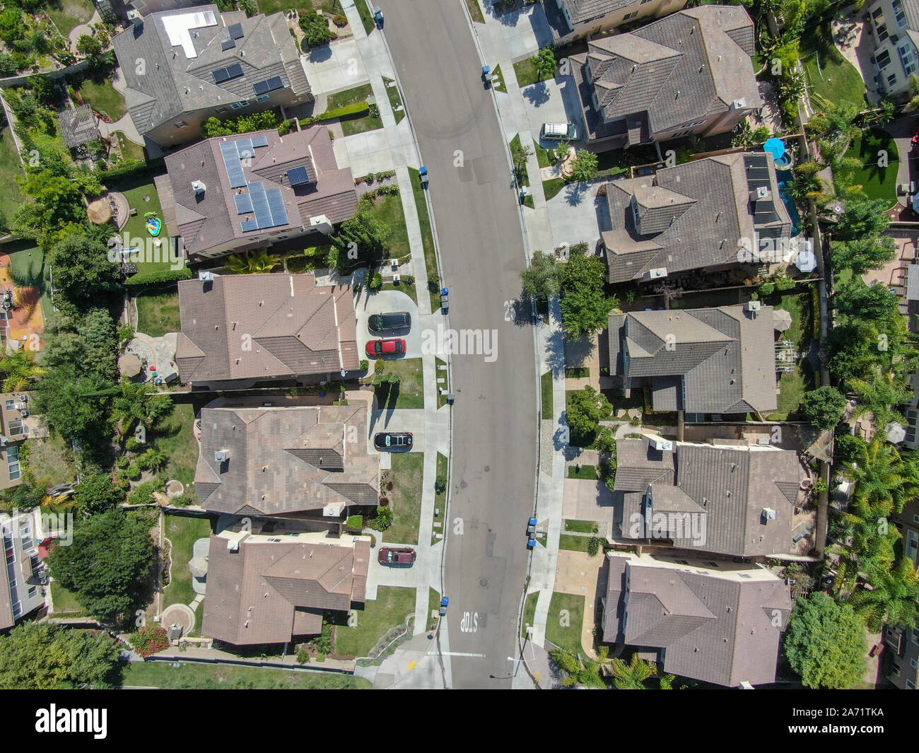 Aerial top view suburban neighborhood with big villas next to each ... Aerial top view suburban neighborhood with big villas next to each ...