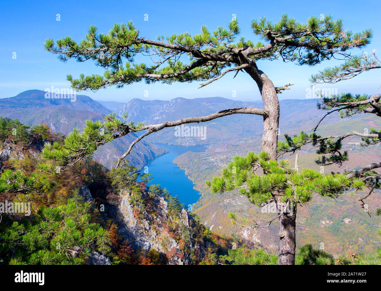 Beautiful view on Drina river and mountains in Bosnia and Herzegovina ...
