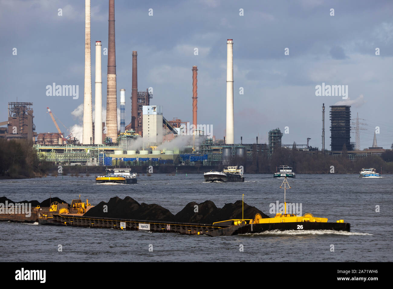Rhine near Duisburg Bruckhausen, Marxloh, Thyssenkrupp Steel Stahlwerk ...