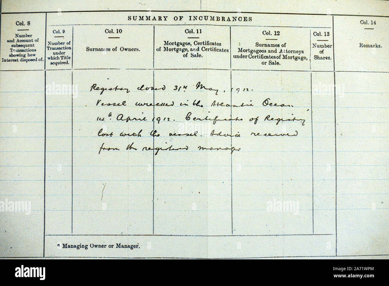 Certificate of registry lost with the vessel hi-res stock photography ...