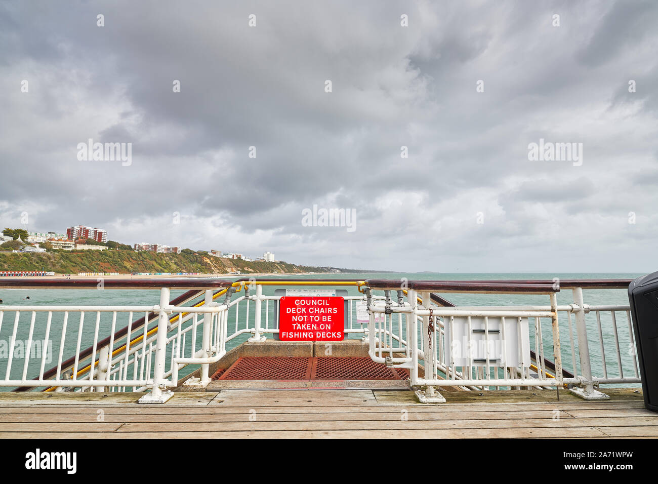 Warning sign at the pier of Bournemouth, England, about not taking deck ...
